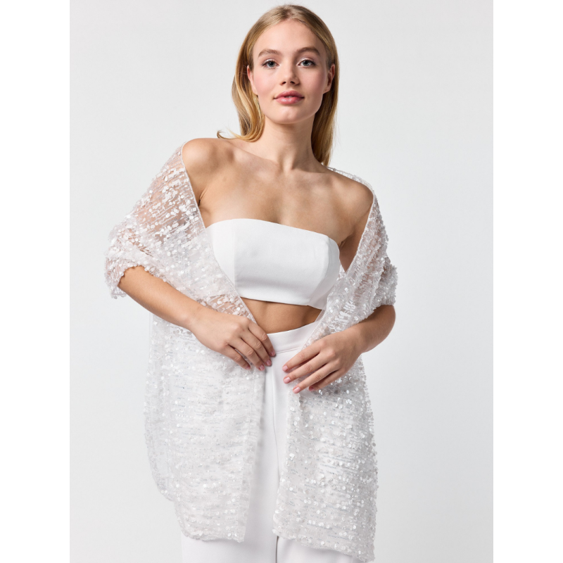 Ivory Stole with Beads & Sequins – Camille ST-75320 | P