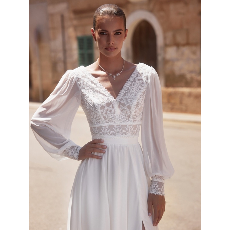 E484 Top Bianco Evento - Elegantie in Chiffon en Kant